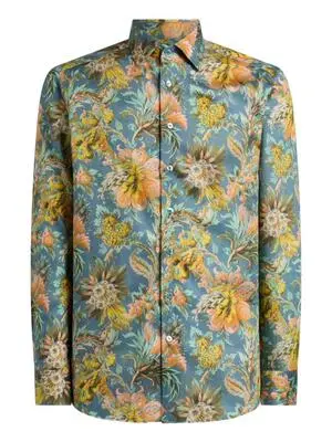 Etro Cotton Satins Shirt With Floral Motif - Blue