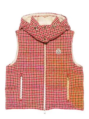 Moncler Houndstooth Pattern Padded Gilet - Neutrals