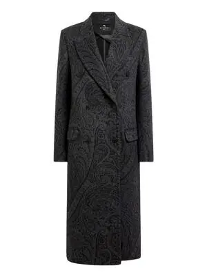 Etro Double-breasted Wool Jacquard Paisley Motif Coat - Grey
