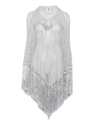 CHIARA IS Crochet-knit Poncho With Fringed Trim - Silver