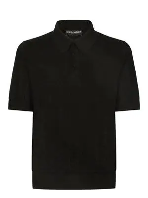 Dolce & Gabbana Silk Jacquard Polo Shirt With Dg Logo - Black