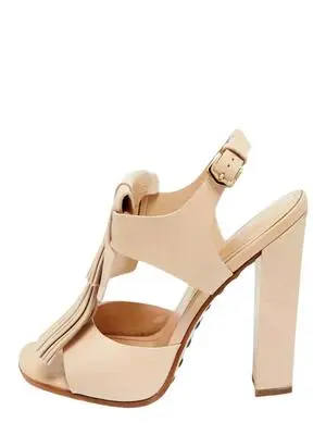 TOD'S Pink Leather Fringe Detail Slingback Sandals - Neutrals