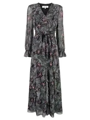 Diane Von Furstenberg Geometric Print V-neck Midi Dress - Black