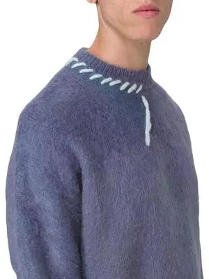 BONSAI Contrast Stitch Mohair Blend Sweater - Blue