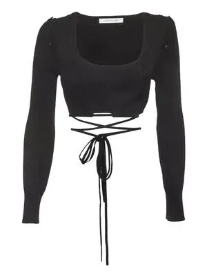 Christopher Esber Rib-knit Tie-up Crop Top - Black