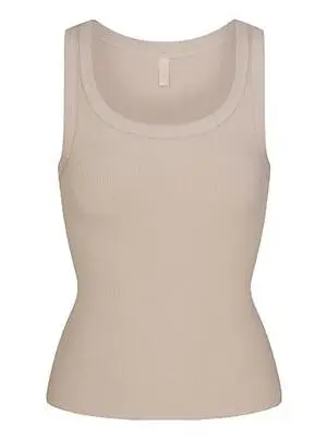 SKIMS Ribbed Stretch-cotton Scoop Neck Tank Top - Stone