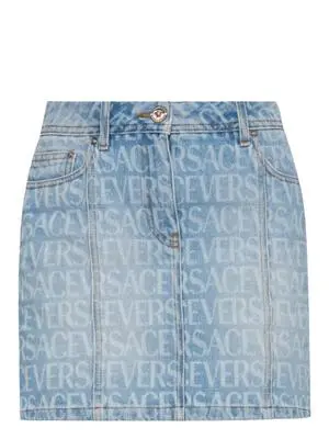 VERSACE Versace Low-Rise Logo-Printed Denim Mini Skirt