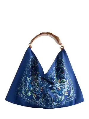 Farm Rio Farm Rio Printed Satin Scarf Bag With Wooden Handle Blue