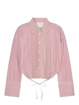 Closed Striped Gathered Shirt - Red