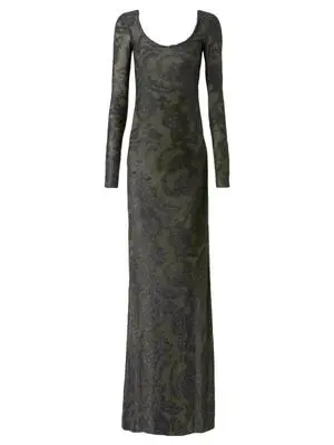 Etro Chenille Jacquard Paisley Foliage Long Dress - Green