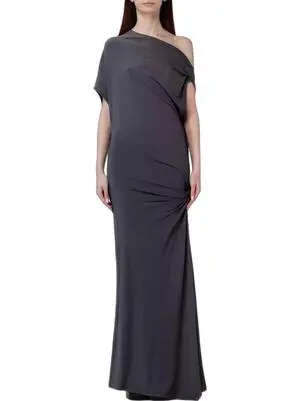 120% Lino Asymmetric Knot-detail Maxi Dress - Grey