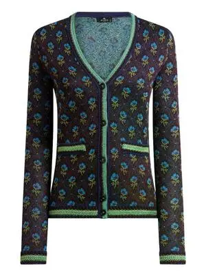Etro Jacquard Diamond Flower Motif Cardigan - Brown