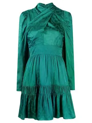 Sandro Eloise Jacquard Wrap-neck Mini Dress - Green