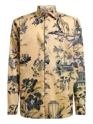 Etro Shirt In Cotton Satin With Flower And Animal-motif - Neutrals