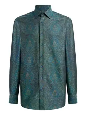Etro Cotton Jacquard Shirt With Ornamental Motif - Blue