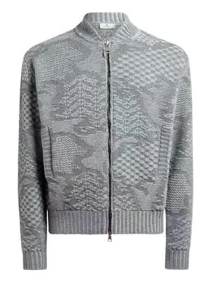 Etro Knit Wool-blend Bomber Jacket With Motif - Grey