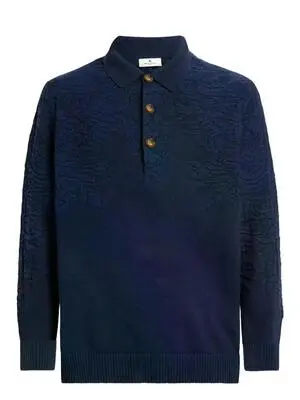 Etro Polo-style Sweater In Cotton And Wool With Paisley-motif - Blue