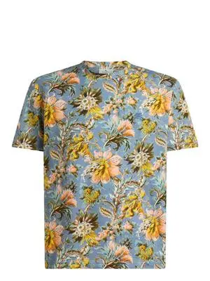 Etro Cotton-jersey T-shirt With Floral-motif - Blue