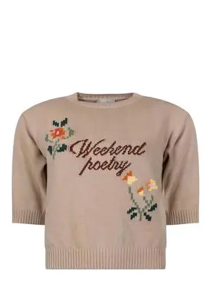 Max Mara Floral Intarsia Short-sleeve Sweater - Neutrals
