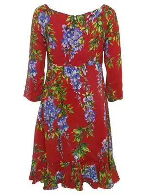 Dolce & Gabbana Floral Print Ruffled Dress - Red