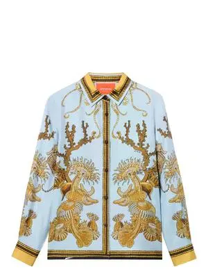 La DoubleJ Oceania Placed Silk Twill Button-down Shirt - Blue