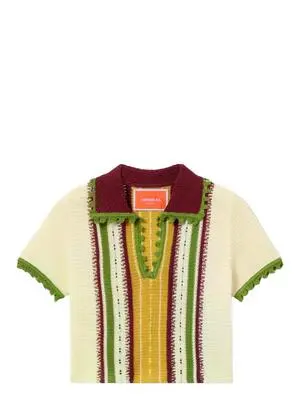 La DoubleJ Cropped Bowling Polo With Crochet Detailing - Neutrals