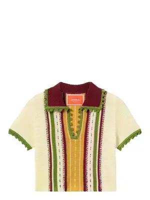La DoubleJ Cropped Bowling Polo With Crochet Detailing - Neutrals