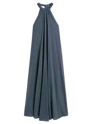 Momoni Metallic Lurex Jersey Halterneck Maxi Dress - Blue