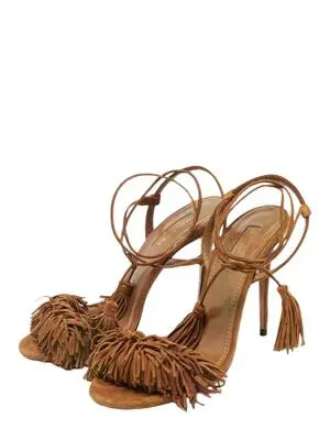 AQUAZZURA Wild Thing Fringed Sandals Brown