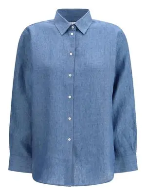 RÓHE Linen Shirt With Classic Collar - Blue
