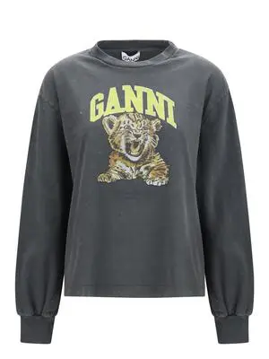 GANNI Long-sleeve Tiger Print T-shirt - Grey
