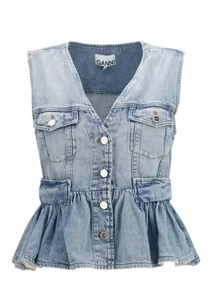 GANNI Denim Peplum Vest - Light Blue