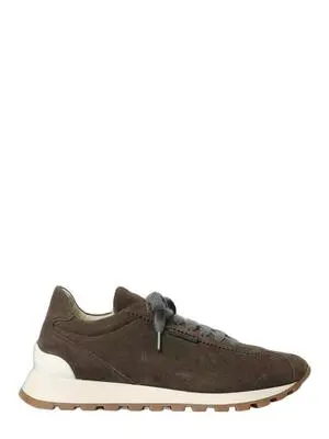 Brunello Cucinelli Monile Embellished Suede Sneakers - Brown