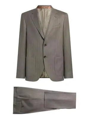 Etro Single-breasted Wool Suit With Chevron Stripes - Grey