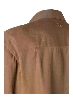 Fendi Logo-embroidered Linen Shirt - Brown