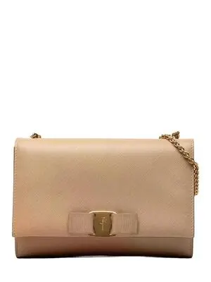 FERRAGAMO Leather Vara Bow Chain Crossbody Bag - Neutrals