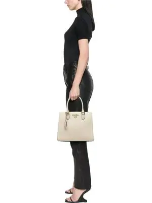 PRADA Prada Soft Calf Trimmed Saffiano Lux Satchel