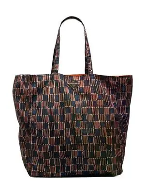 Prada Tessuto Printed Tote Bag - Brown