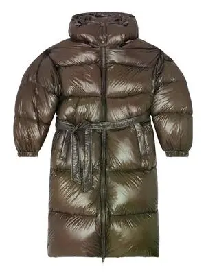 DIESEL® Ultra-light Down Puffer Coat With Removable Hood And Belt - Brown
