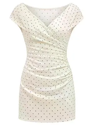 SOLAQUA Emanuela Polka-dot Mini Dress - Neutrals
