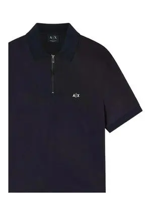 Armani Exchange Logo-embroidered Zip-up Polo Shirt - Blue