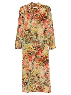 Momoni Floral Print Silk Midi Dress - Neutrals
