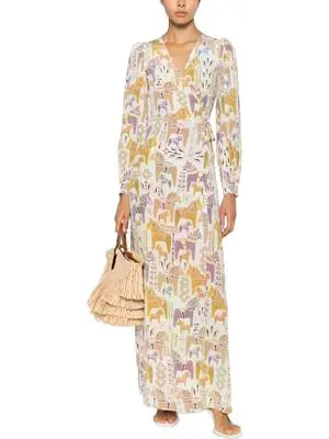 Momoni Printed Wrap Maxi Dress - Neutrals