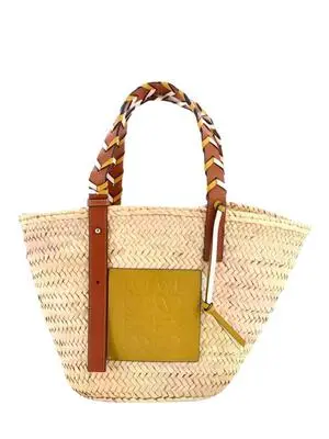 Loewe Braided Handle Basket Raffia Medium Tote Bag - Brown