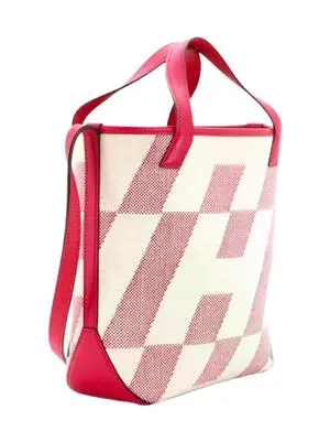 Hermès Cabas H En Biais Tote Canvas With Leather Shoulder Bag - Pink