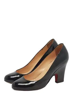 CHRISTIAN LOUBOUTIN Leather Patent Finish Block Heel Pumps - Black