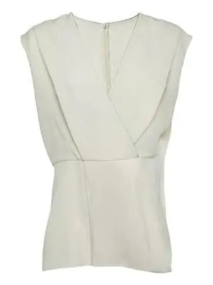 Max Mara Cream Beige Draped Crepe V-neck Sleeveless Top - Neutrals