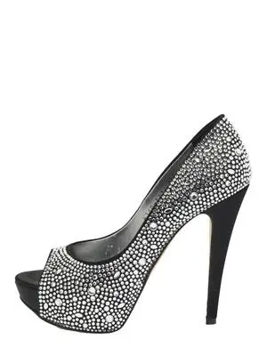 GINA Crystal-embellished Peep-toe Pumps - Silver