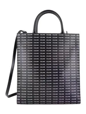 Celine Vertical Cabas All Over Logo Print Leather Small Tote Bag - Black