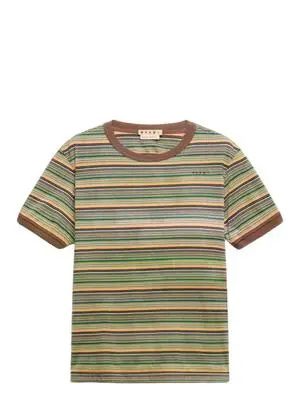 Marni Cotton T-shirt With Fine Stripes - Green